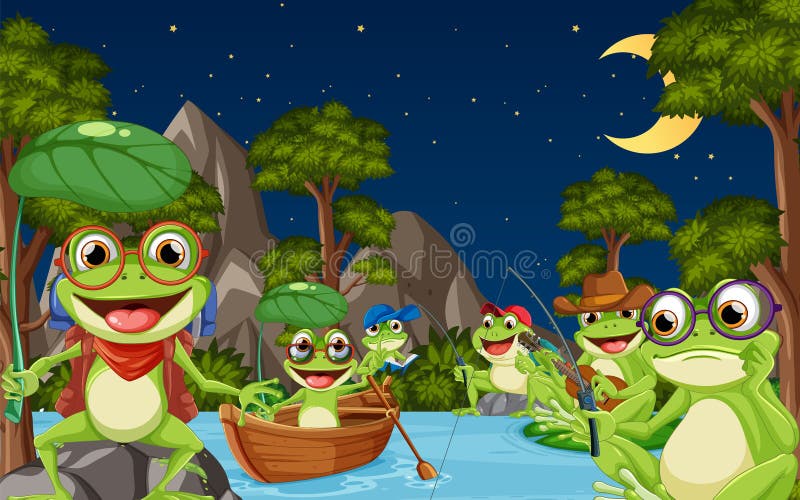 Frogs fishing together stock vector. Illustration of scenic - 318161341