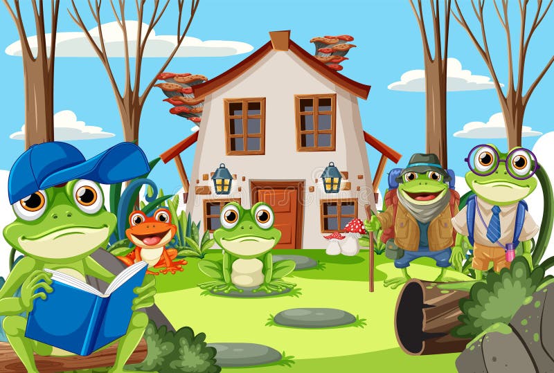 Frogs Gathered Around a House Stock Vector - Illustration of greenery ...