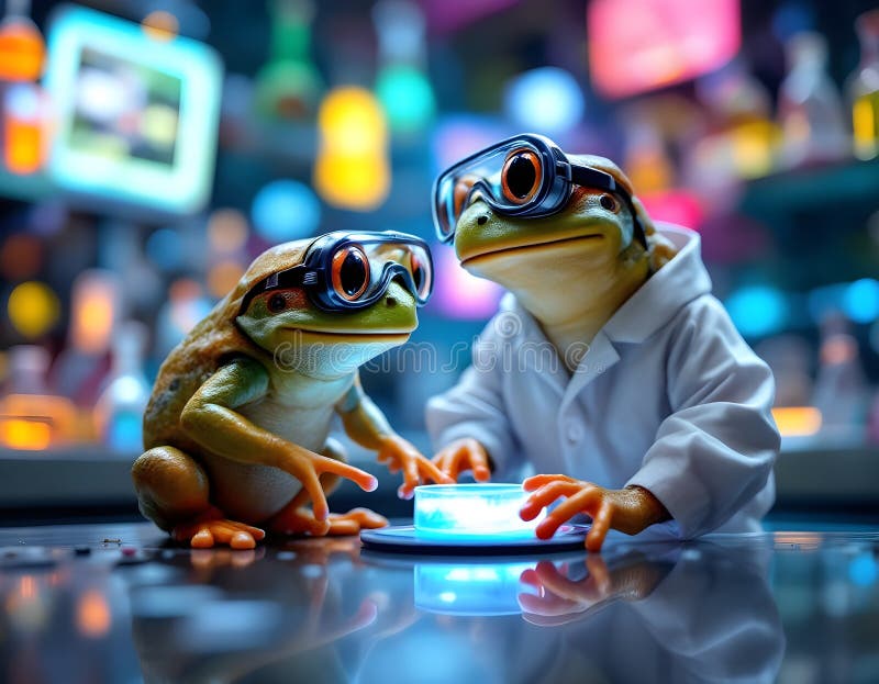 Frogs in Lab Coats Conducting Experiments Stock Illustration ...
