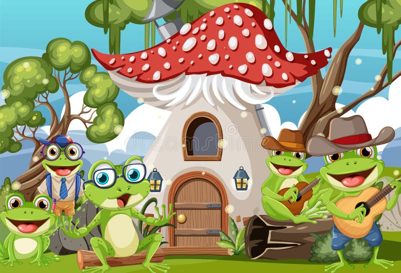 Frogs Playing Music and Enjoying Outdoors Stock Vector - Illustration ...