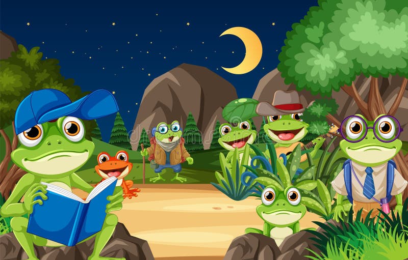 Frogs Reading and the Night Sky Stock Vector - Illustration of teamwork ...