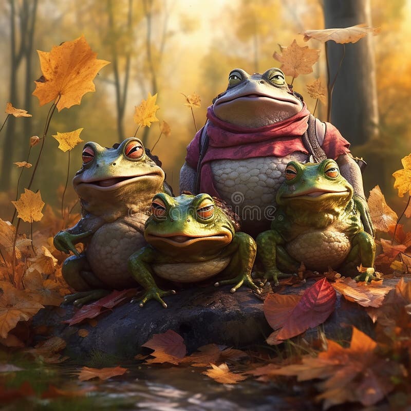 Frogs Sitting on a Log with an Autumn, Woodland Setting. Stock ...