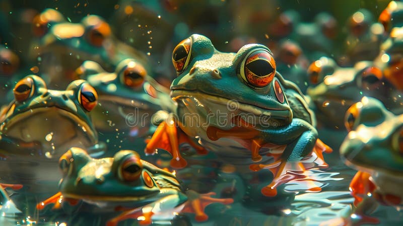 Frogs in the Water, Generative AI Illustrations Stock Illustration ...