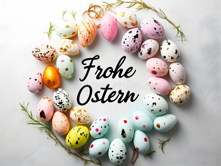 Frohe Ostern Calligraphy on a White Background Surrounded by Colorful ...