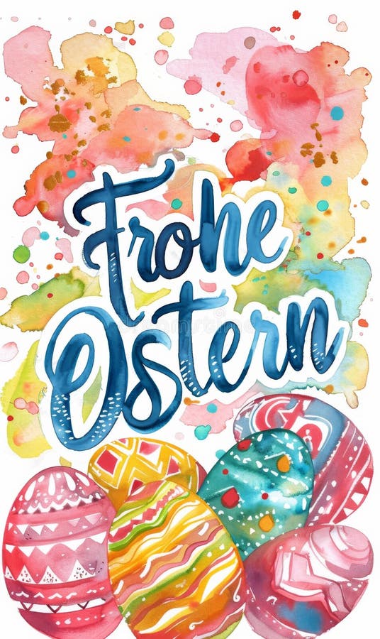 Frohe Ostern - Happy Easter in German. Abstract Background with Painted ...