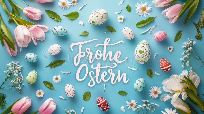 Frohe Ostern - Happy Easter in German. Abstract Background with Painted ...