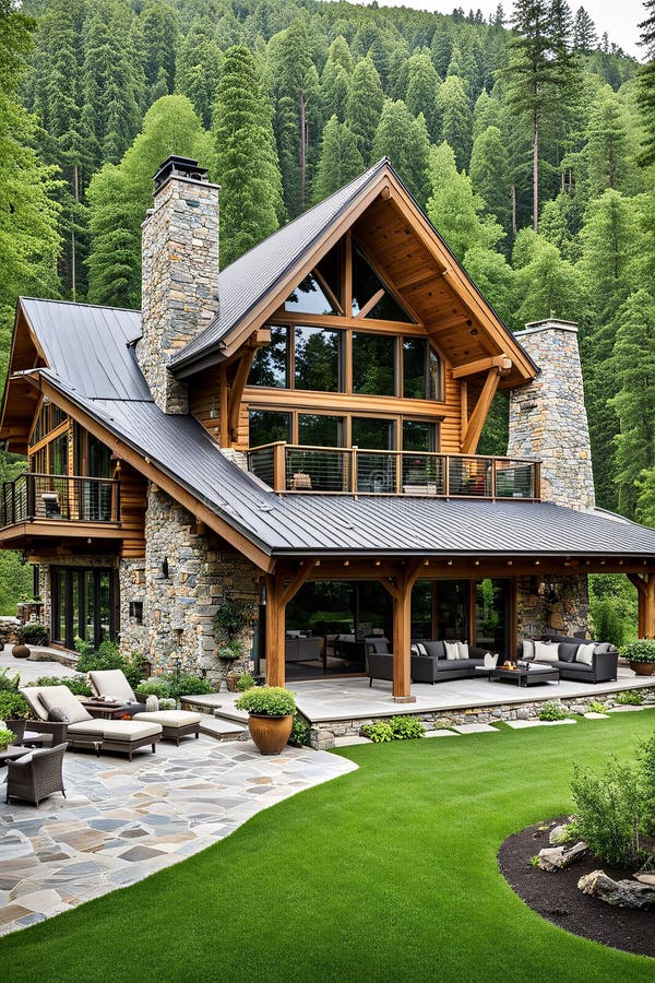 Luxurious Rustic Cabin with Modern Design, Stone Patio, and Forest ...