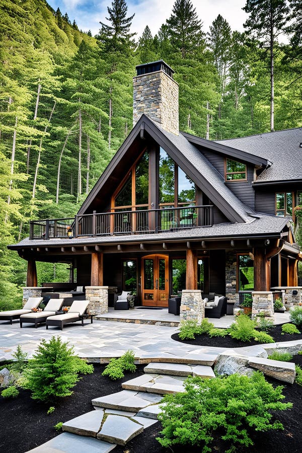 Luxurious Rustic Cabin with Modern Design, Stone Patio, and Forest ...