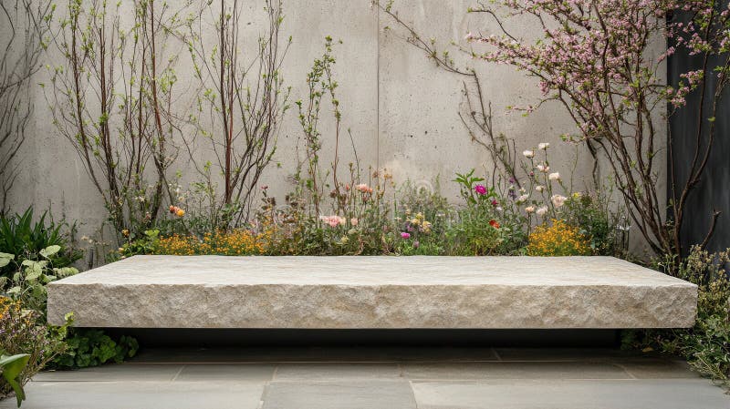 Front Angle of Stone Platform for Product Display in Garden Setting ...