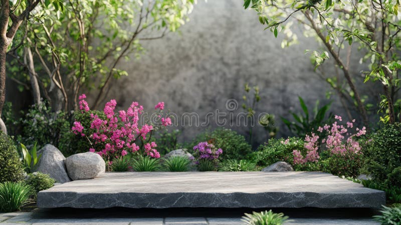Front Angle of Stone Platform for Product Display in Garden Setting ...