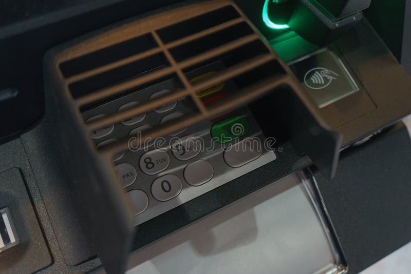 Front ATM Panel with a Keyboard for Entering a Password, a Fingerprint ...