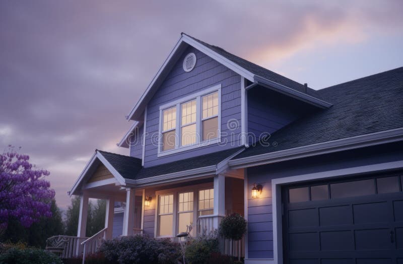 The Front of an Attractive Home with Rain Pouring Down the Windows ...