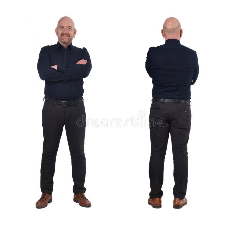 Front and Back of Full Portrait of a Man on White Stock Image - Image ...