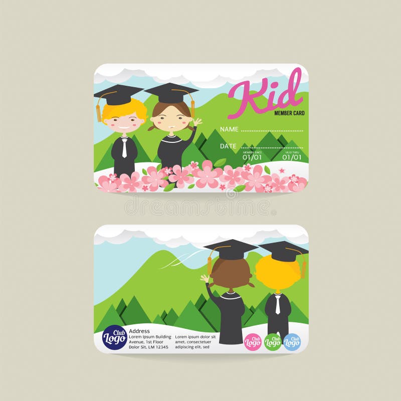 Front and Back Kids Member-Karten-Schablone Vektor Abbildung ...
