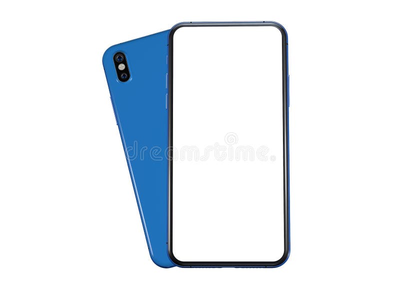 Front and Back Parts of a Blue Smartphone with a White Screen Stock ...