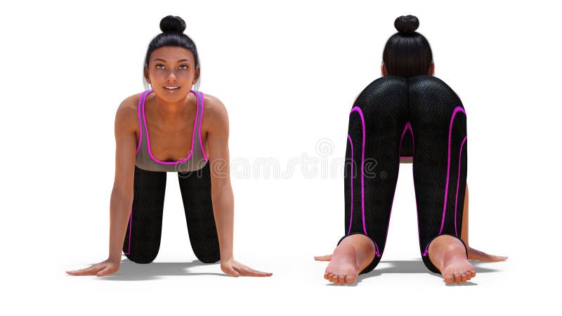 Front and Back Poses of a Woman in Yoga Cow Pose Stock Illustration ...