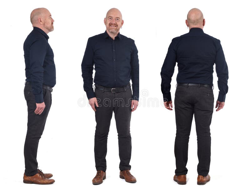 Front Back and Profile of Full Portrait of a Man on White Stock Photo ...