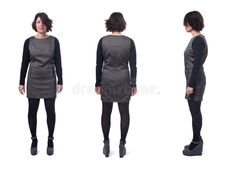 Front Back and Profile of Full Portrait of a Woman Stock Image - Image ...