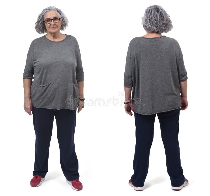 An Older Woman with a Posed on White Background Stock Image - Image of ...