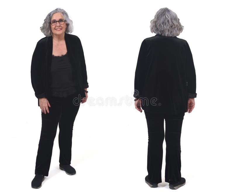 Front and Back of a Senior Woman on White Stock Image - Image of rear ...