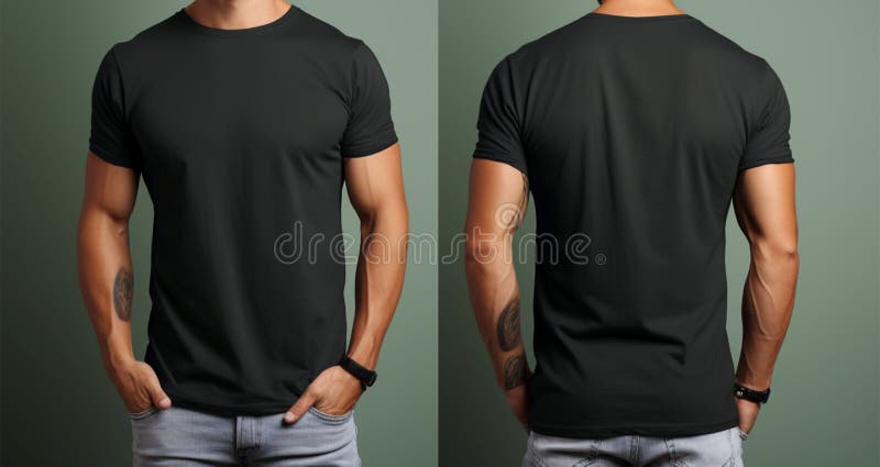 Front and Back Shots of a Guy Wearing Black T Shirt and Jeans Stock ...