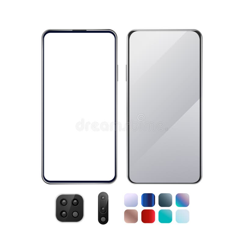 Front, Back Smartphone Mockup with Camera and Colors Set. Blank Display ...