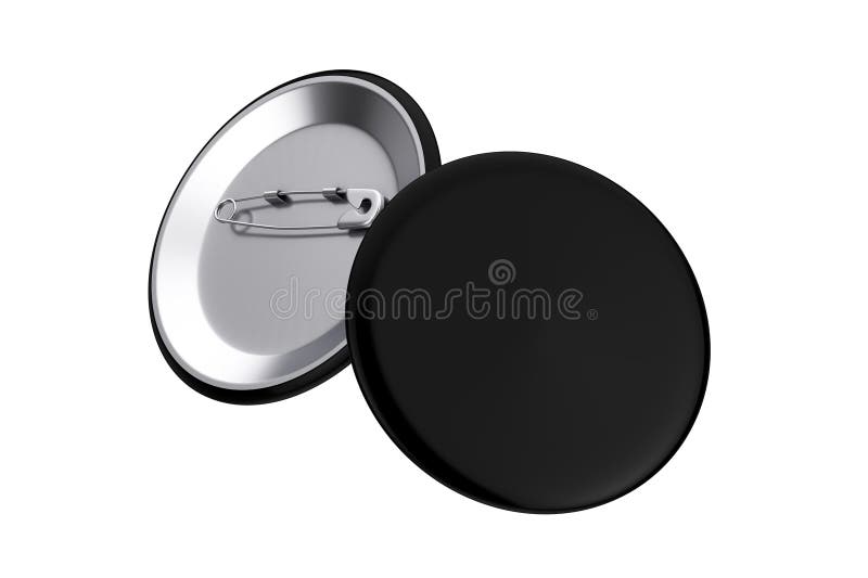 Front and Back View of Black Button Badges Mockup. 3d Rendering Stock ...