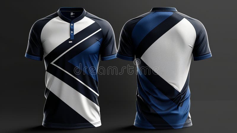 Front and Back View of a Blue and White Polo Shirt with Geometric ...