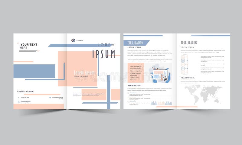 Front and Back View of Business Bi-Fold Brochure Template Design with ...