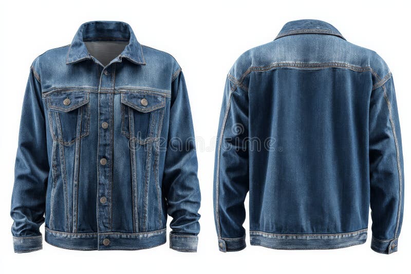 Front and Back View of a Classic Blue Denim Jacket with Buttons and ...