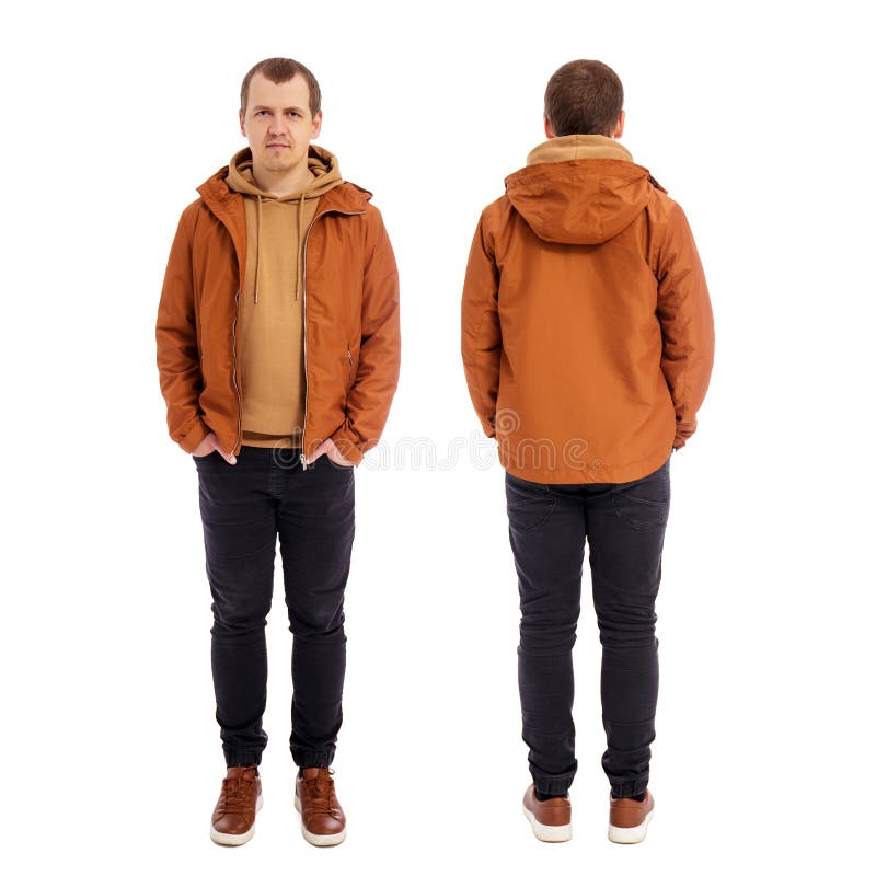 Front and Back View of Full Length Handsome Man in Brown Jacket ...