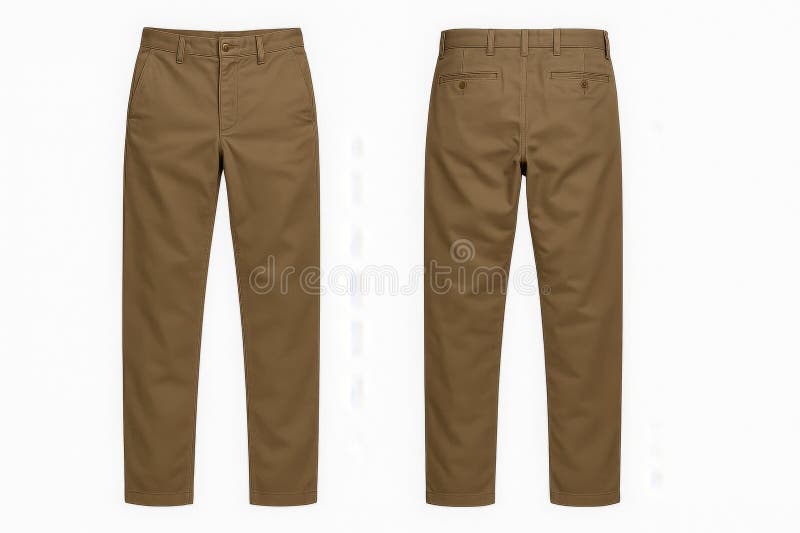 Front and Back View of Khaki Chino Pants on a White Background in a ...