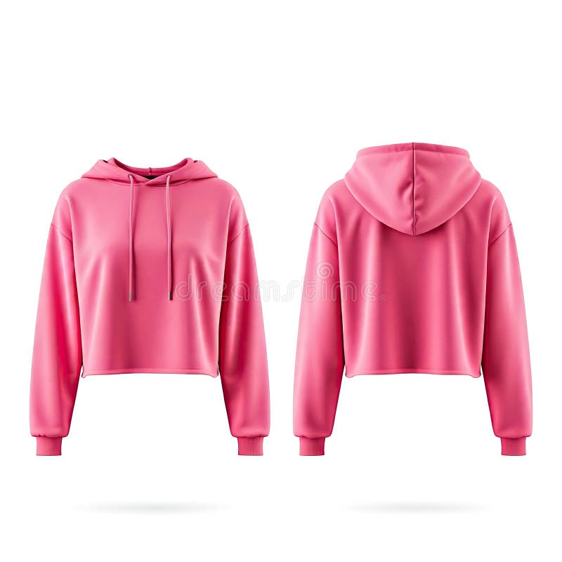 Front and Back View of a Pink Cropped Hoodie with a Hood and ...