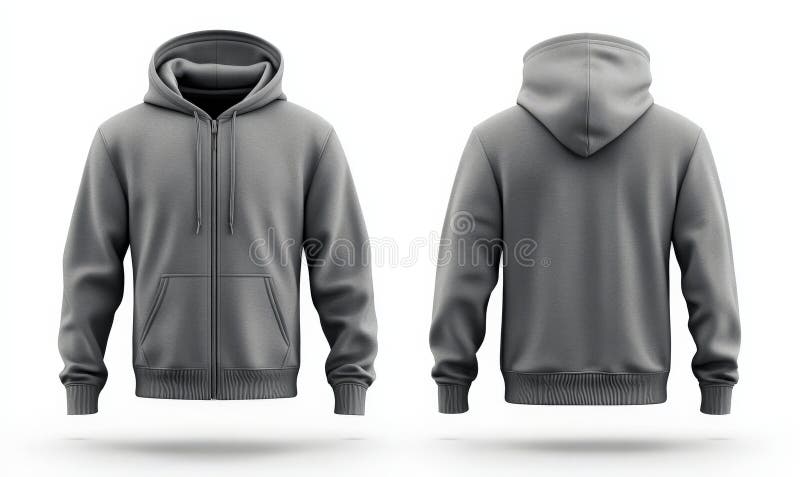 Front and Back View of a Plain Dark Gray Zip-up Hoodie on a White ...