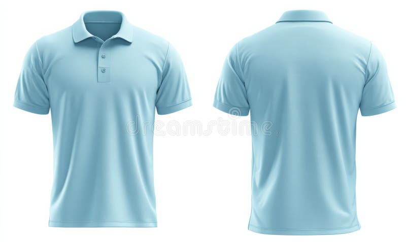 Front and Back View of a Plain Light Blue Polo Shirt with a Collar and ...