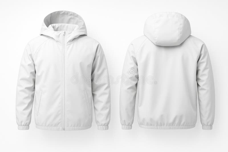 Front and Back View of a Plain White Hooded Jacket on a Clean White ...