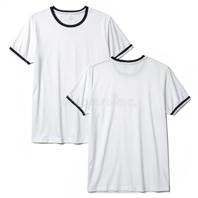Front and Back View of Plain White Ringer T-shirt Mockup Isolated on ...