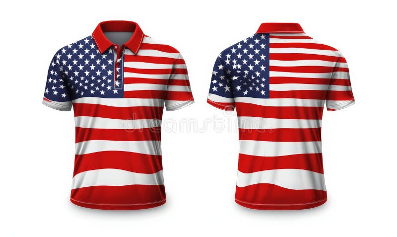 Front and Back View of a Polo Shirt with the American Flag Design Stock ...