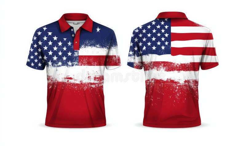 Front and Back View of a Polo Shirt with the American Flag Design Stock ...