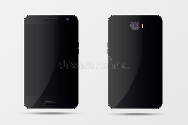 Front and Back View Realistic Black Isolated Smartphone Stock Vector ...