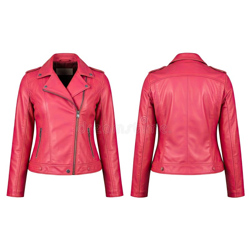 Front and Back View of a Red Leather Jacket with Zipper Details. Stock ...