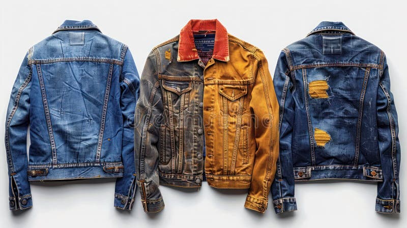 Front and Back View Set of Denim Jackets Isolated on White Background ...