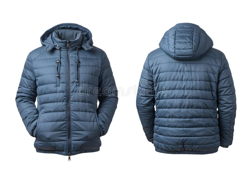 Front Back View Stylish Blue Puffer Jacket Hood Stock Photos - Free ...