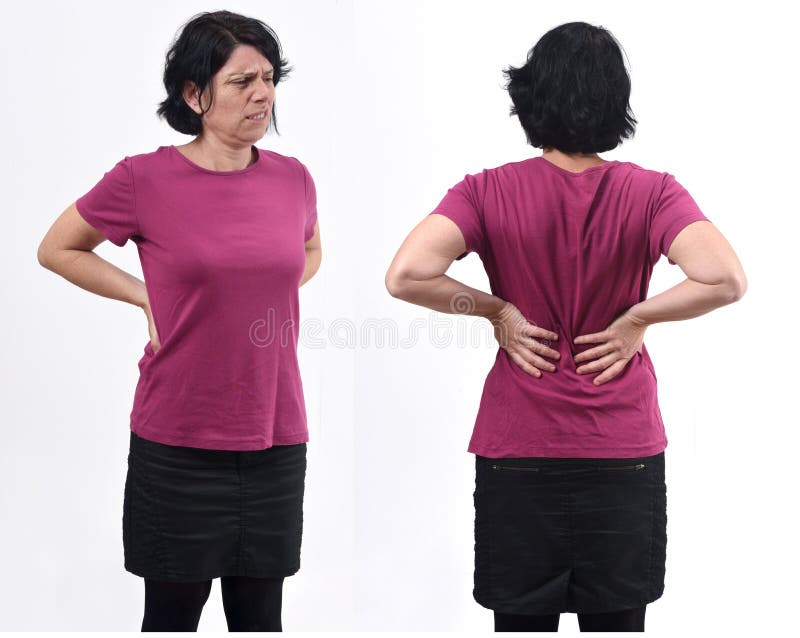 A Front and Back View of a Woman with Pain in Her Back Stock Image ...