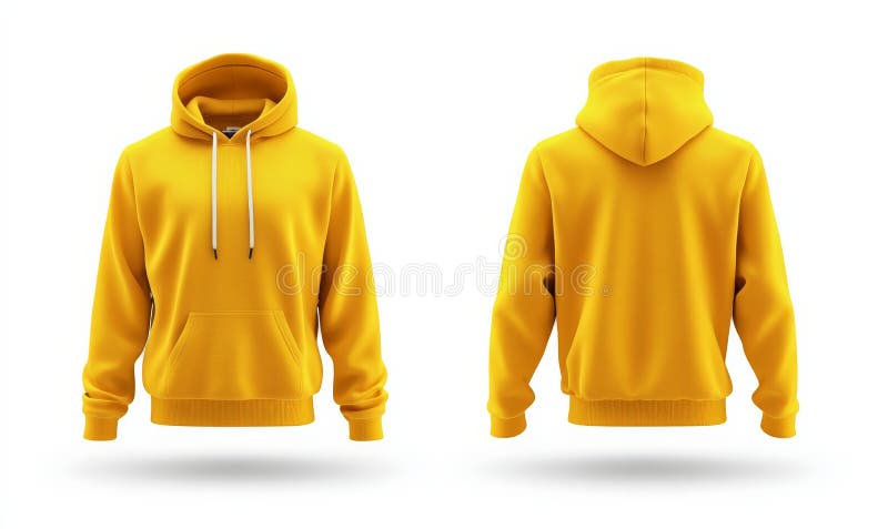 Front and Back View of a Yellow Hoodie with a Front Pocket and ...