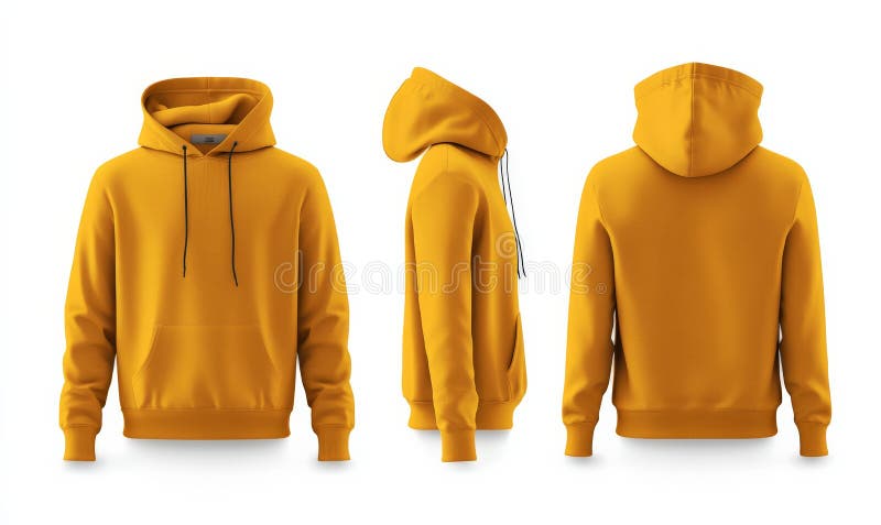 Front and Back View of a Yellow Hoodie with a Front Pocket and ...