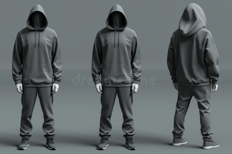 Front and Back Views of Ai Generated Plain Black Hoodie Mockup for ...