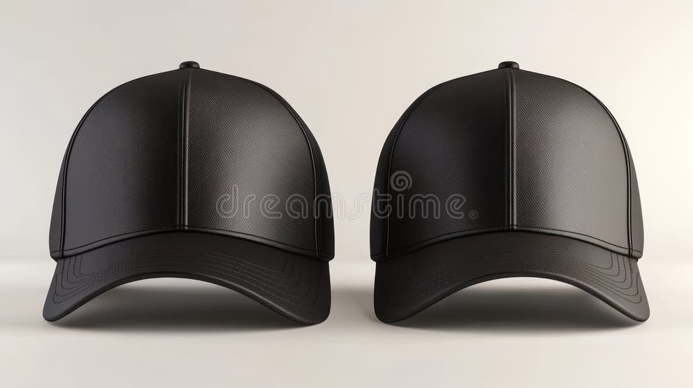 Front and Back Views of a Black Baseball Cap at an Angle are Provided ...