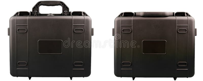 Front and Back Views of Black Hard Protective Cases with Handles Stock ...