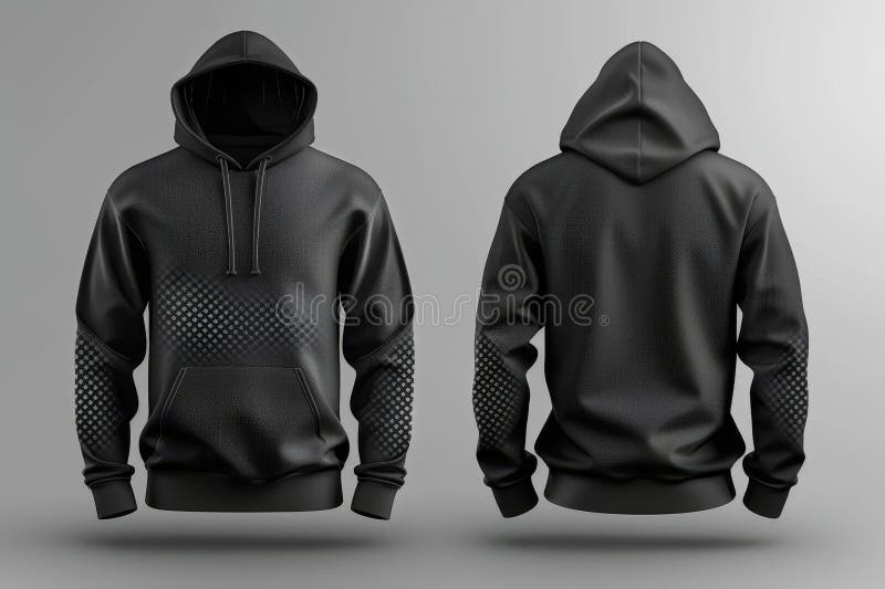 Front and Back Views of Plain Black Hoodie Mockup, Featuring Ai ...